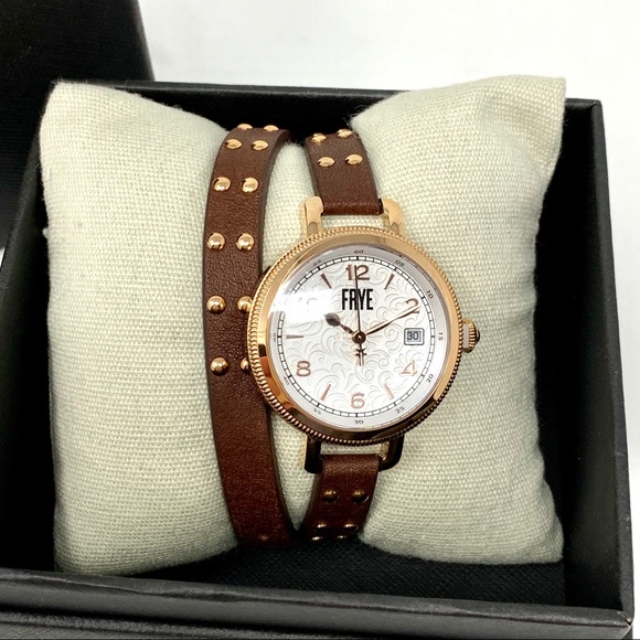 Frye | Jewelry | Frye Melissa Cognac Studded Leather Wrap Watch Nib ...
